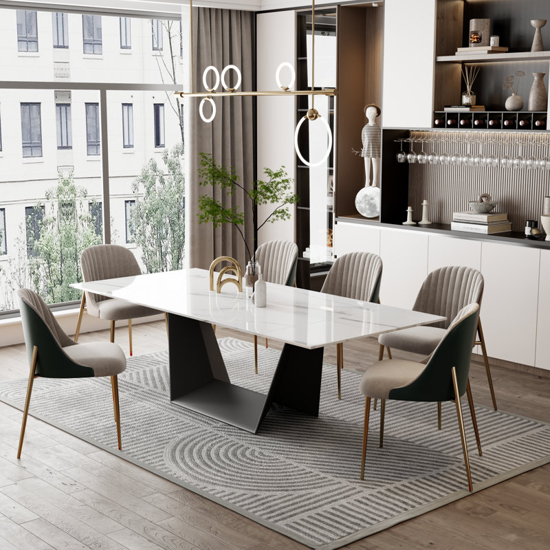 Extendable marble dining table set store